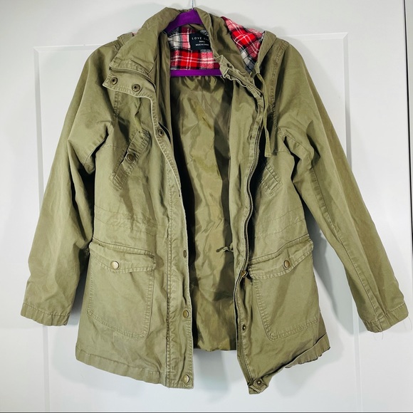 Love Tree | Jackets & Coats | Love Tree Green Jacket With Red Plaid ...